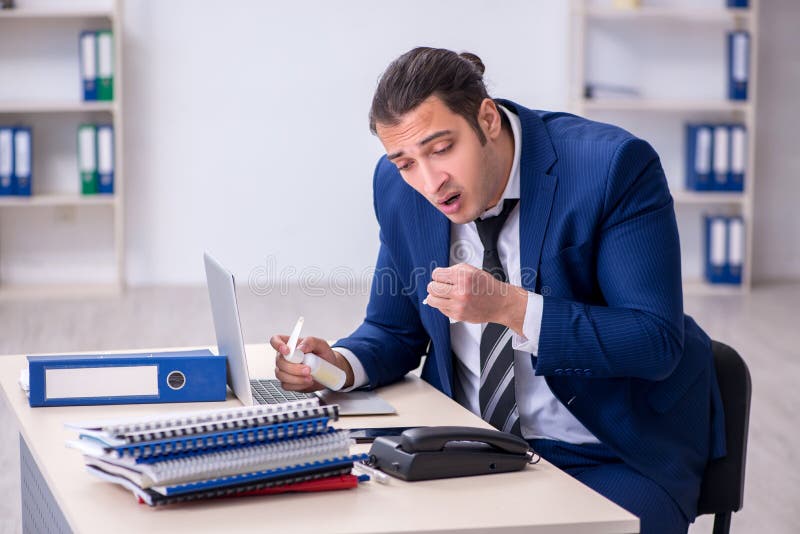 Sick Male Employee Suffering at Workplace Stock Photo - Image of ...