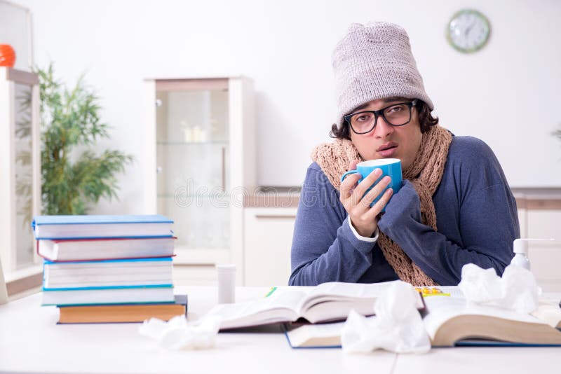 Sick Male Student Suffering at Home Stock Photo - Image of nose ...