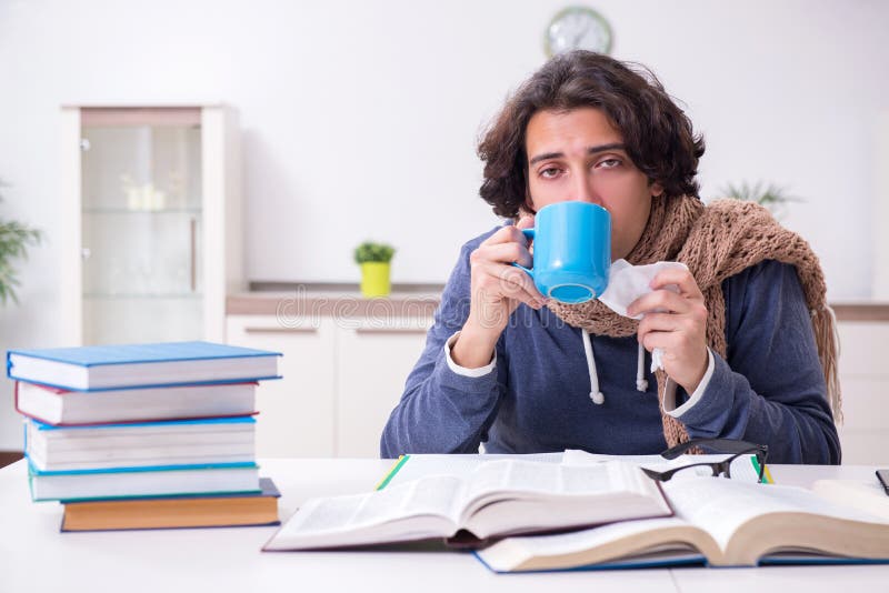 Sick Male Student Suffering at Home Stock Photo - Image of sickness ...