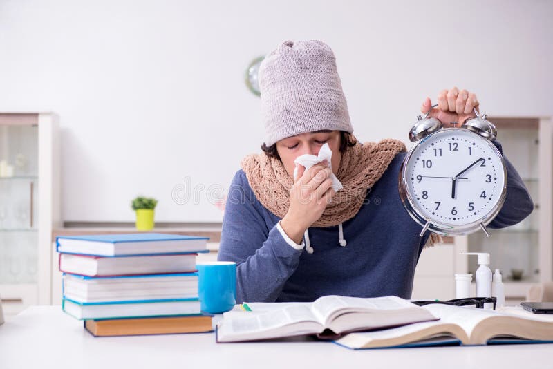 Sick Male Student Suffering at Home Stock Image - Image of education ...