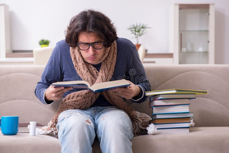Sick Male Student Suffering at Home Stock Photo - Image of school, cold ...