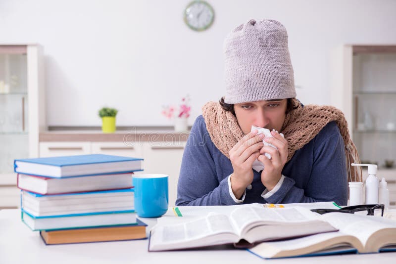 Sick Male Student Suffering at Home Stock Image - Image of sick ...