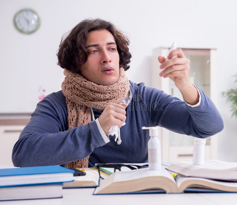 Sick Male Student Suffering at Home Stock Image - Image of drops ...