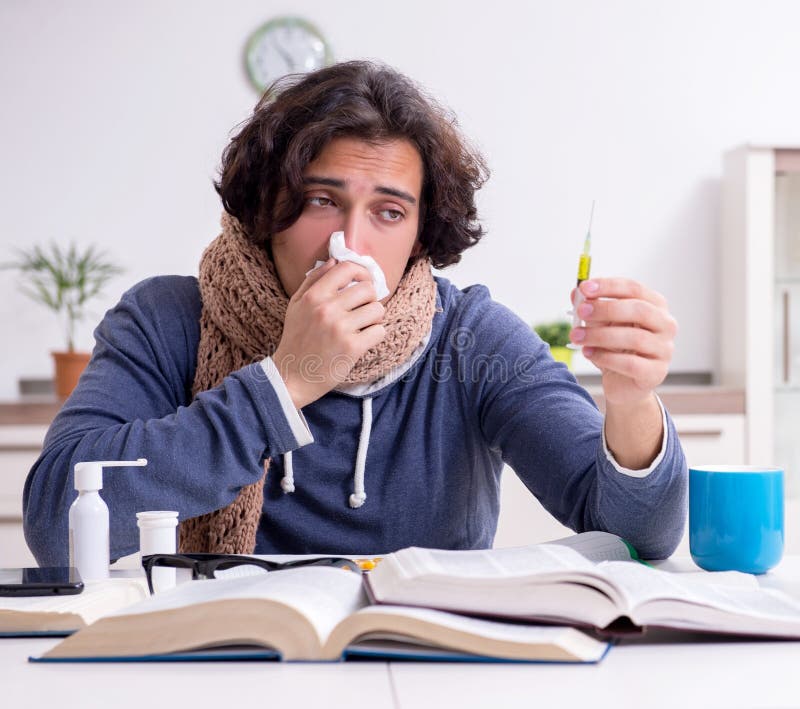 Sick Male Student Suffering at Home Stock Image - Image of medicine ...