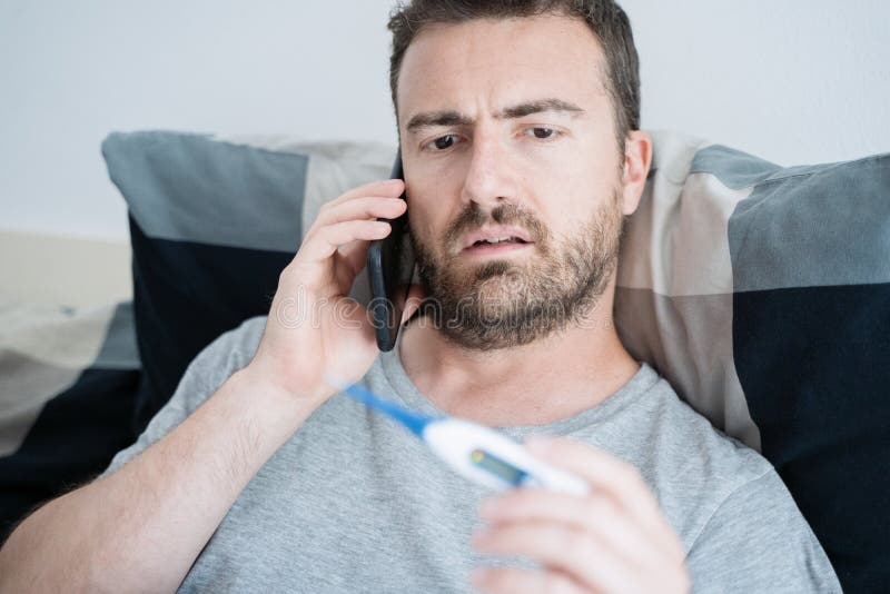 Sick Man Asking Doctor a Consultation Using Phone Stock Image - Image ...