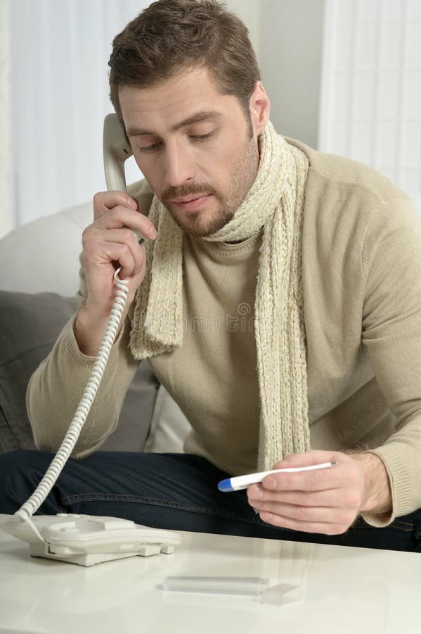 Sick Man Calling His Doctor Stock Photo - Image of head, person: 78310134