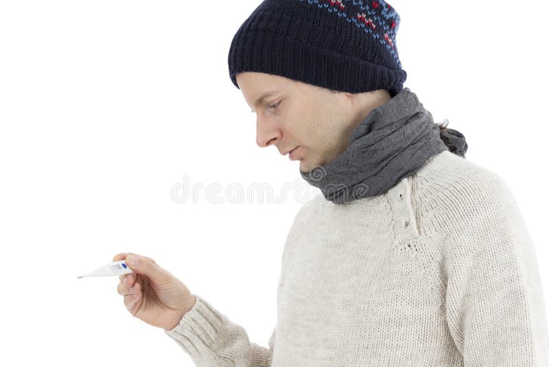 Sick Man Checking His Fever Stock Image - Image of cold, painful: 49821077