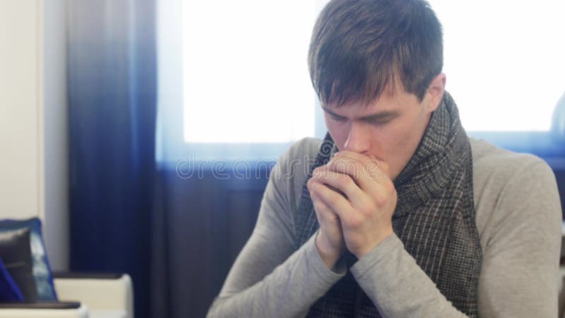 Sick Man Coughing really Hard. Static Shot Stock Footage - Video of ...