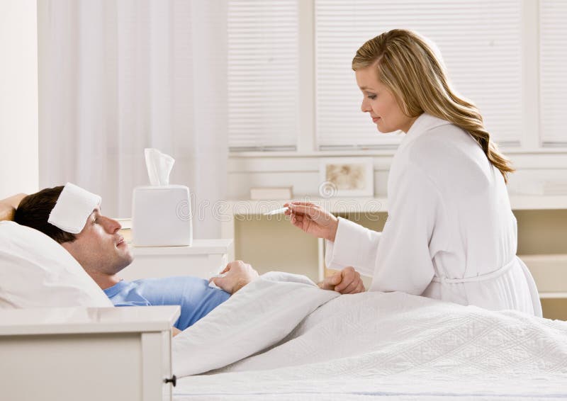 Sick Man with Fever Having Temperature Taken Stock Image - Image of ...