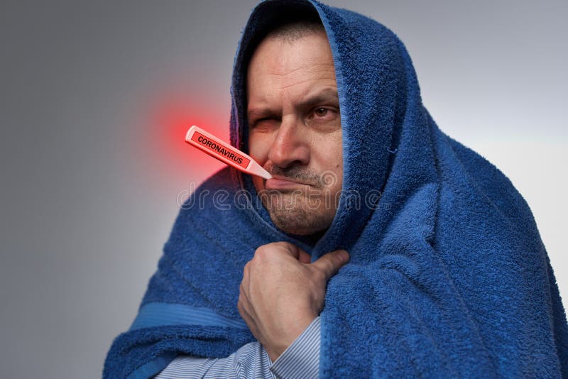 Sick man with fever stock photo. Image of illness, covid - 178307398