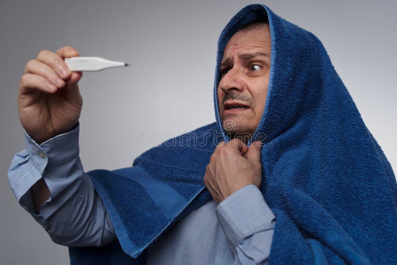 Sick man with fever stock image. Image of face, person - 178307275