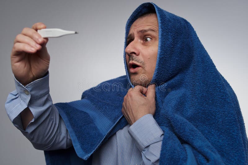 Sick man with fever stock photo. Image of pain, disease - 178307388