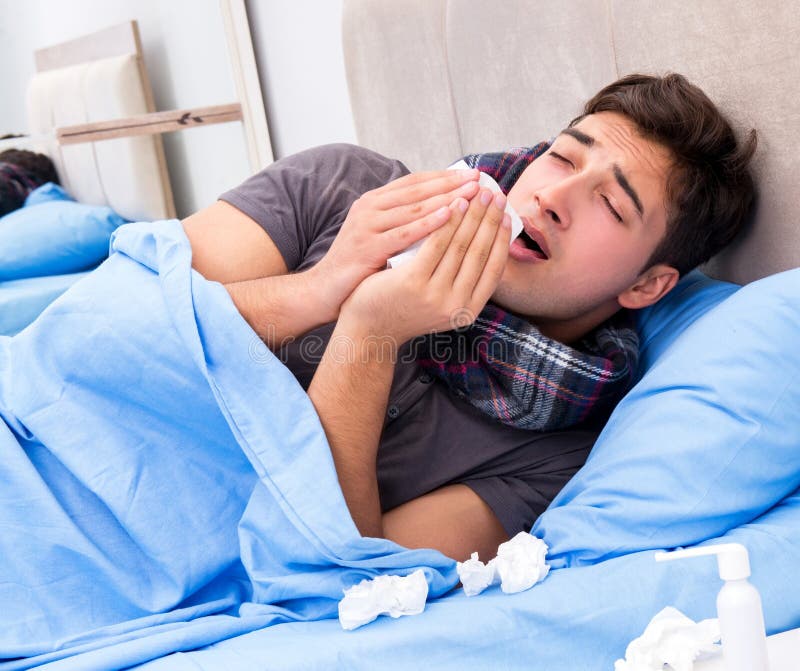 Sick Man with Flu Lying in the Bed Stock Image - Image of patient ...