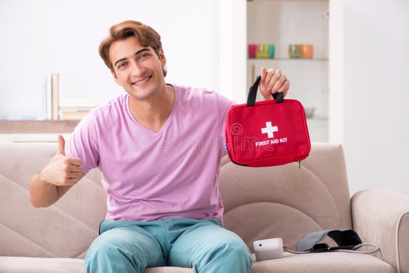 The Sick Man at Home with First Aid Kit Stock Photo - Image of help ...