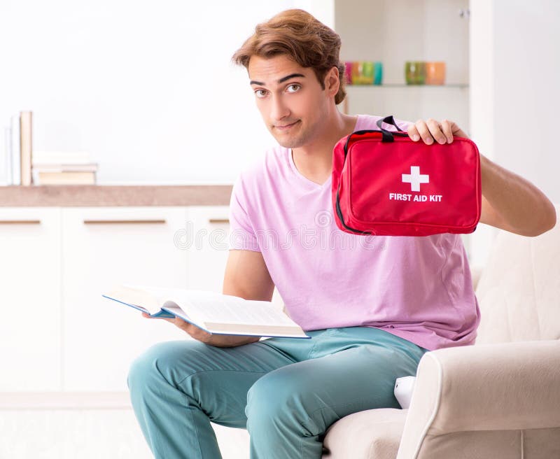 Sick Man at Home with First Aid Kit Stock Image - Image of medicare ...