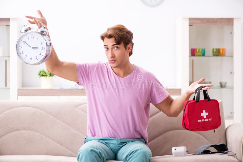 The Sick Man at Home with First Aid Kit Stock Image - Image of health ...