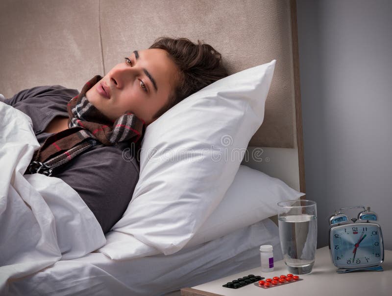 Sick Man Resting in the Bed Stock Photo - Image of bedroom, lifestyle ...