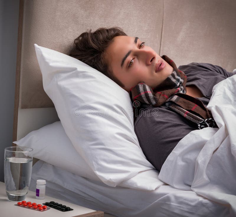 Sick Man Resting in the Bed Stock Image - Image of person, indoor ...