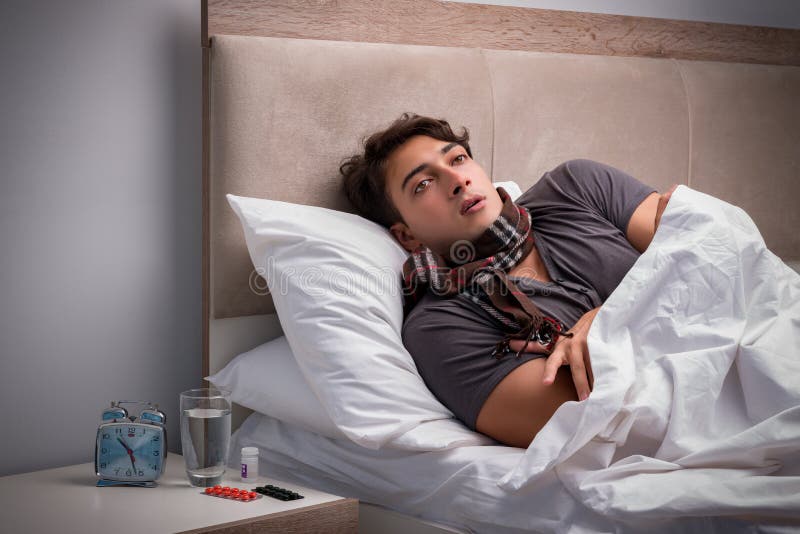The Sick Man Resting in the Bed Stock Photo - Image of medicine, home ...