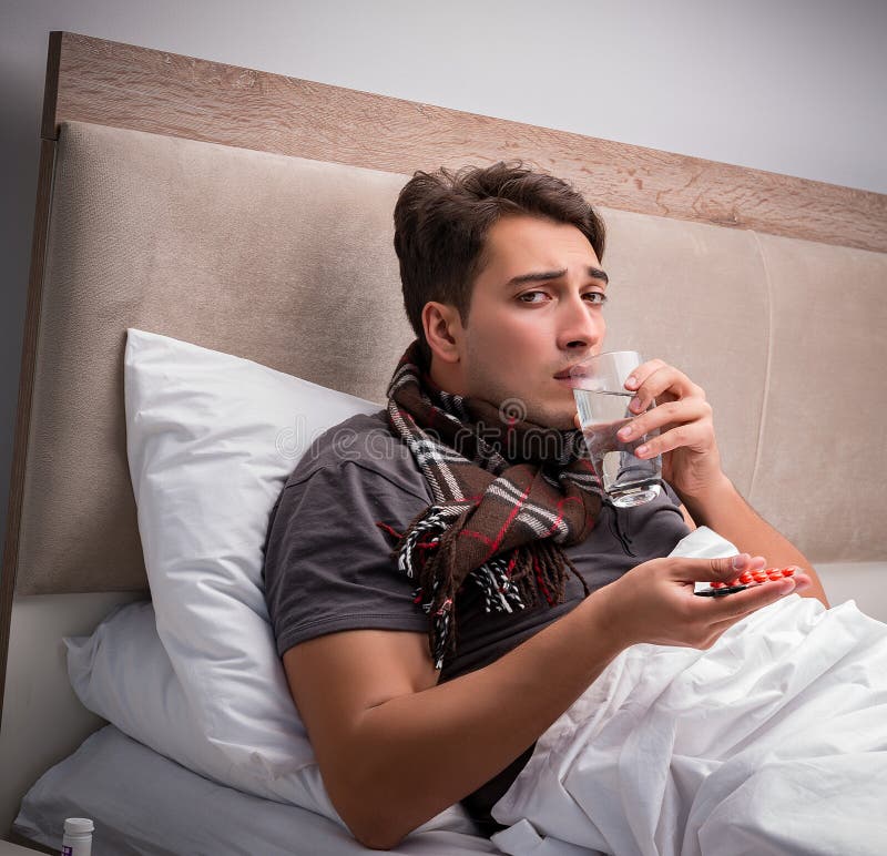 Sick Man Resting in the Bed Stock Photo - Image of problem, medicine ...