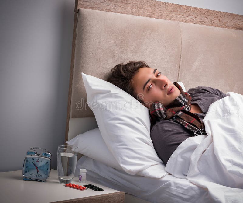 Sick Man Resting in the Bed Stock Photo - Image of bedroom, headache ...