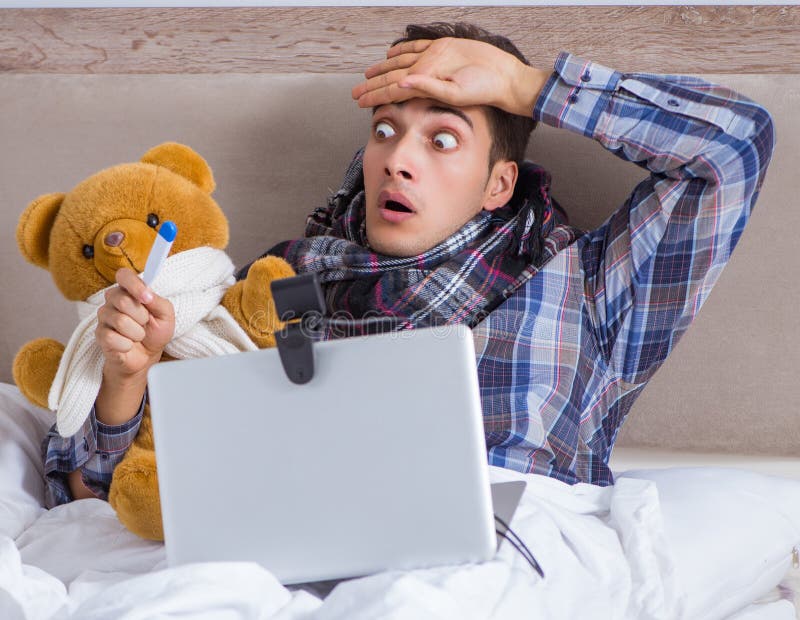The Sick Man Suffering from Flu in the Bed Stock Photo - Image of ...