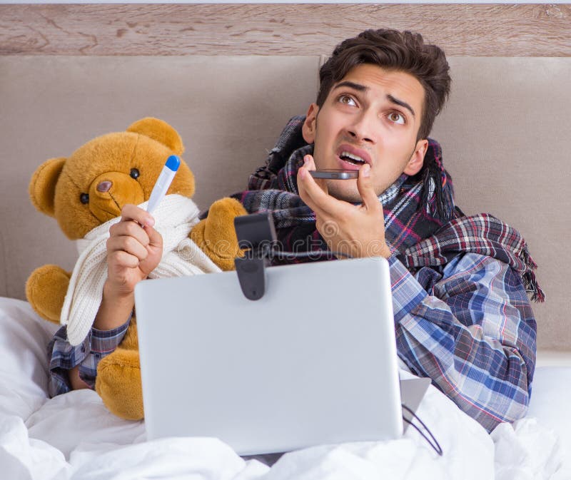 Sick Man Suffering from Flu in the Bed Stock Image - Image of care ...