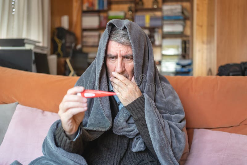 Sick Man Surprised by the High Temperature of the Thermometer after ...