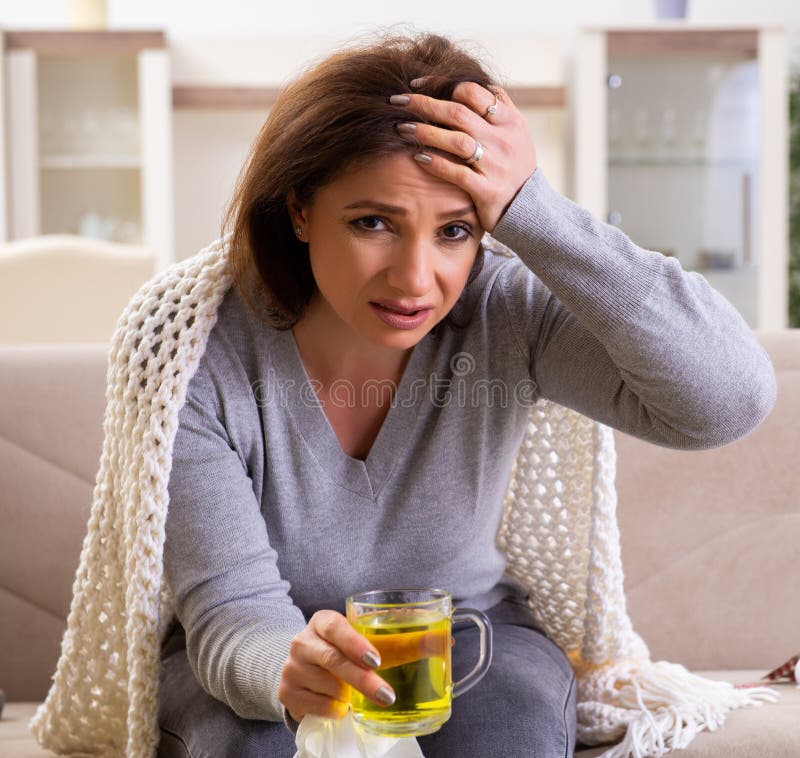 Sick Middle-aged Woman Suffering at Home Stock Image - Image of ...