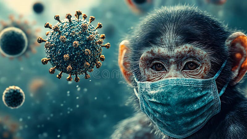 Sick Monkey in a Mask Amid Floating Virus Particles Shows Health Risks ...