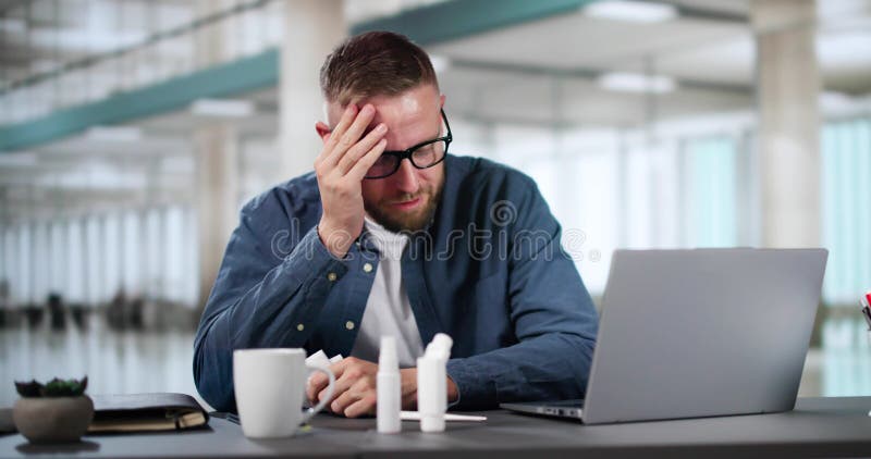 Sick Office Employee Sneezing at Work Stock Photo - Image of sick ...