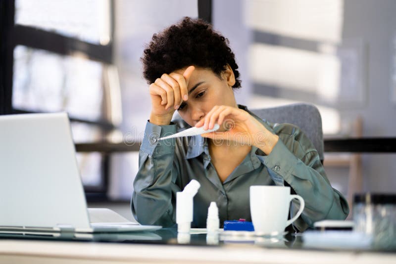 Sick Office Employee Worker with Cold Stock Photo - Image of fever ...