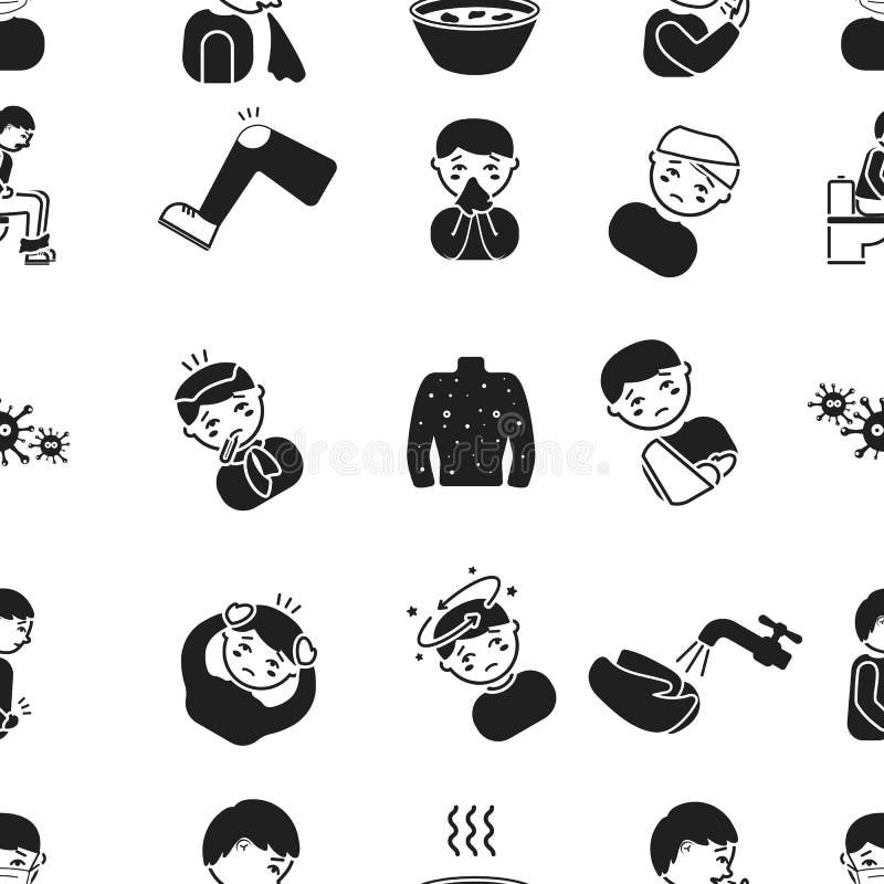 Sick Pattern Icons in Black Style. Big Collection of Sick Vector Symbol ...