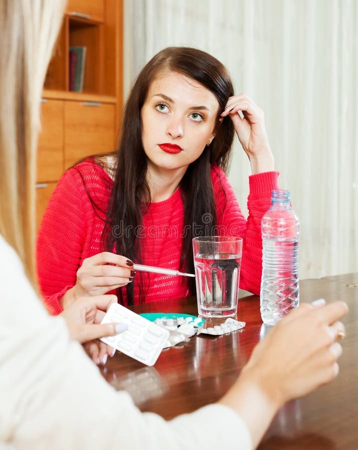 Sick Person Looking by Thermometer Stock Image - Image of girls, adult ...