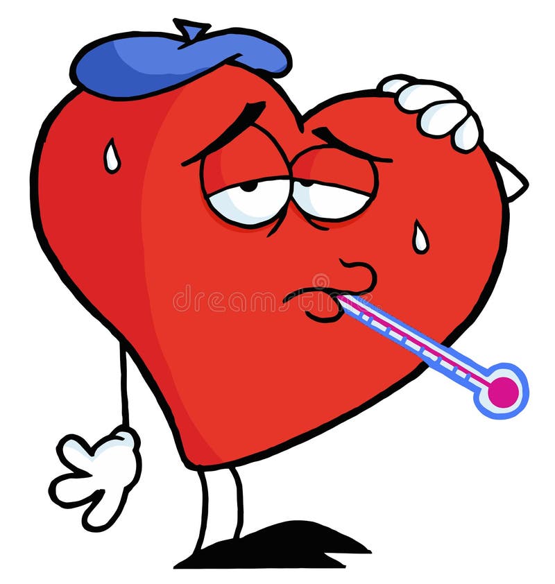 Sick Red Heart with a Thermometer in His Mouth Stock Vector ...