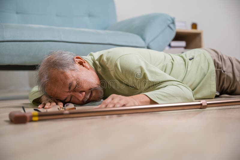 Sick Senior Old Man Falling Down Lying on the Ground because Stumbled ...