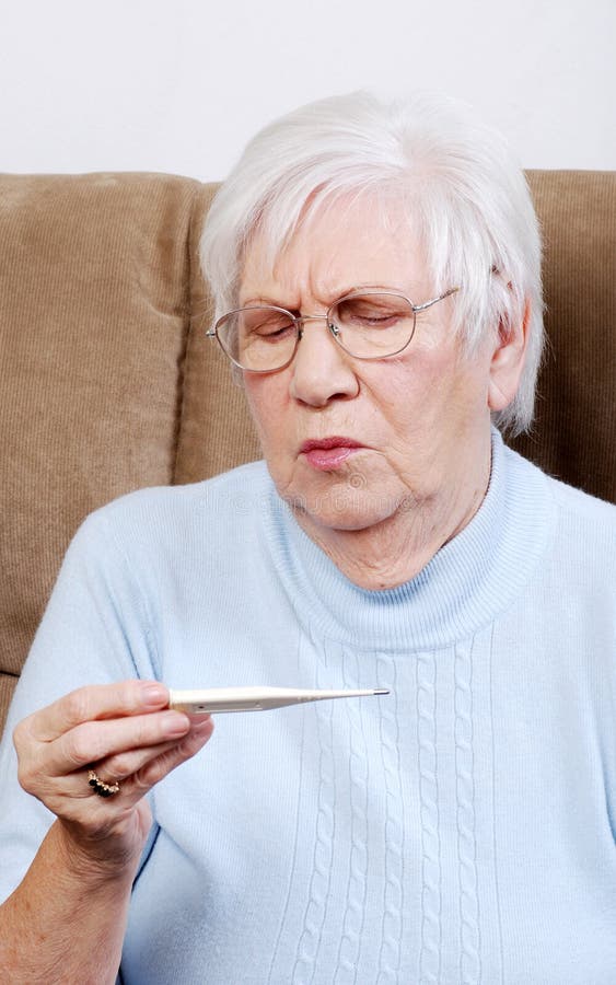 Sick Senior Shocked Her Temperature on Thermometer Stock Photo - Image ...