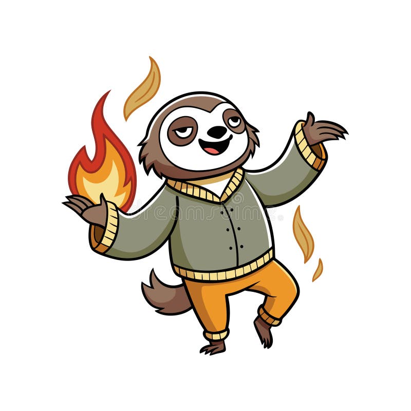 Sick Sloth Performing Fire Dance Vector Illustration Stock Illustration ...
