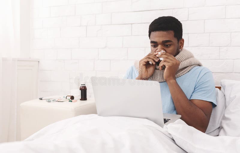 Sick Student Working from Home on University Project Stock Photo ...