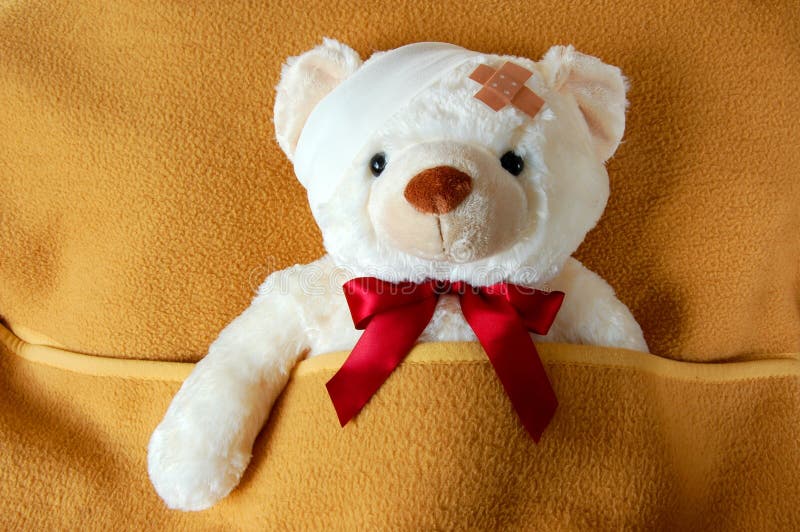 Sick Teddy with Injury in Bed Stock Image - Image of cold, care: 7477579