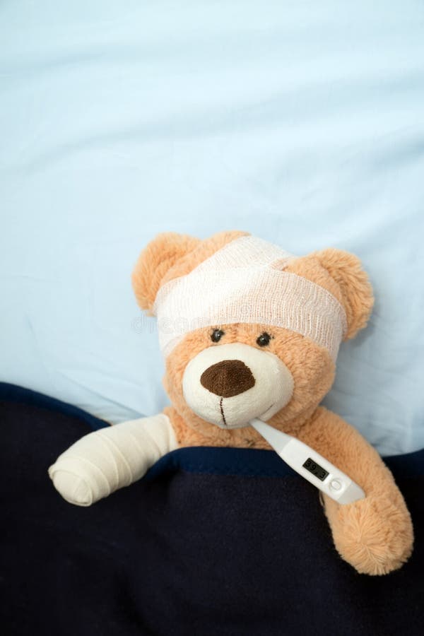 Sick Teddy stock photo. Image of child, fever, material - 72216460