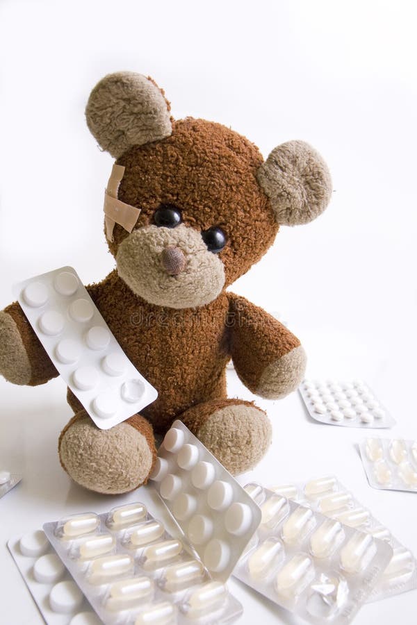 Sick Teddy Bear With Pills. Picture Image: 7899455