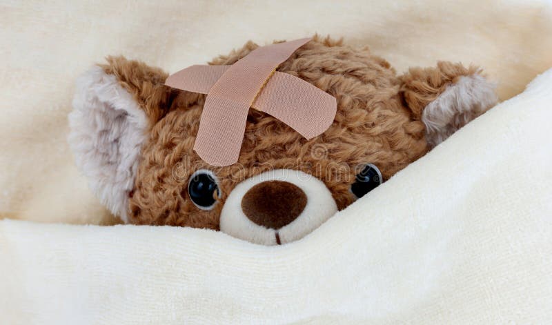 Sick Teddy Bear Toy Lying in Bed Stock Image - Image of doctor ...