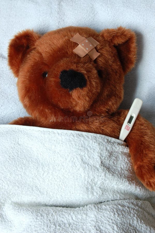 Sick Teddy with Injury in Bed Stock Image - Image of cold, care: 7477579