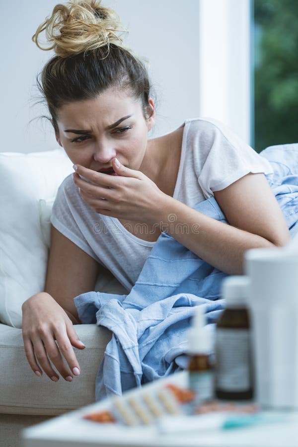 Coughing Woman in Doctor S Office Stock Photo - Image of patient ...