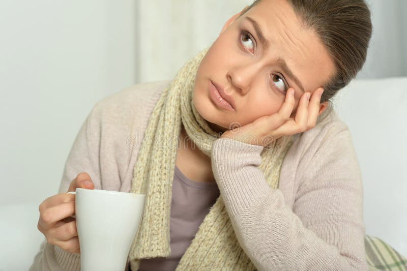 Sick Woman Drinking Hot Tea Stock Photo - Image of human, cold: 70344322