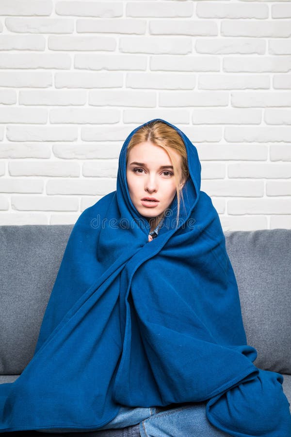 Sick Woman With Flu And Fever Blowing Nose In Tissue Stock Image ...