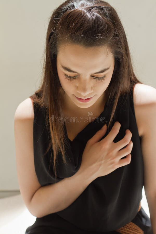 Sick Woman with Heart Problem or Chest Pain Stock Image - Image of ...