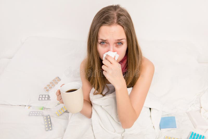 Sick Woman with Rheum Holding a Cup of Hot Tea Stock Image - Image of ...