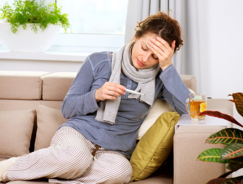 Sick Woman with Thermometer. Flu Stock Photo - Image of allergic, shot ...